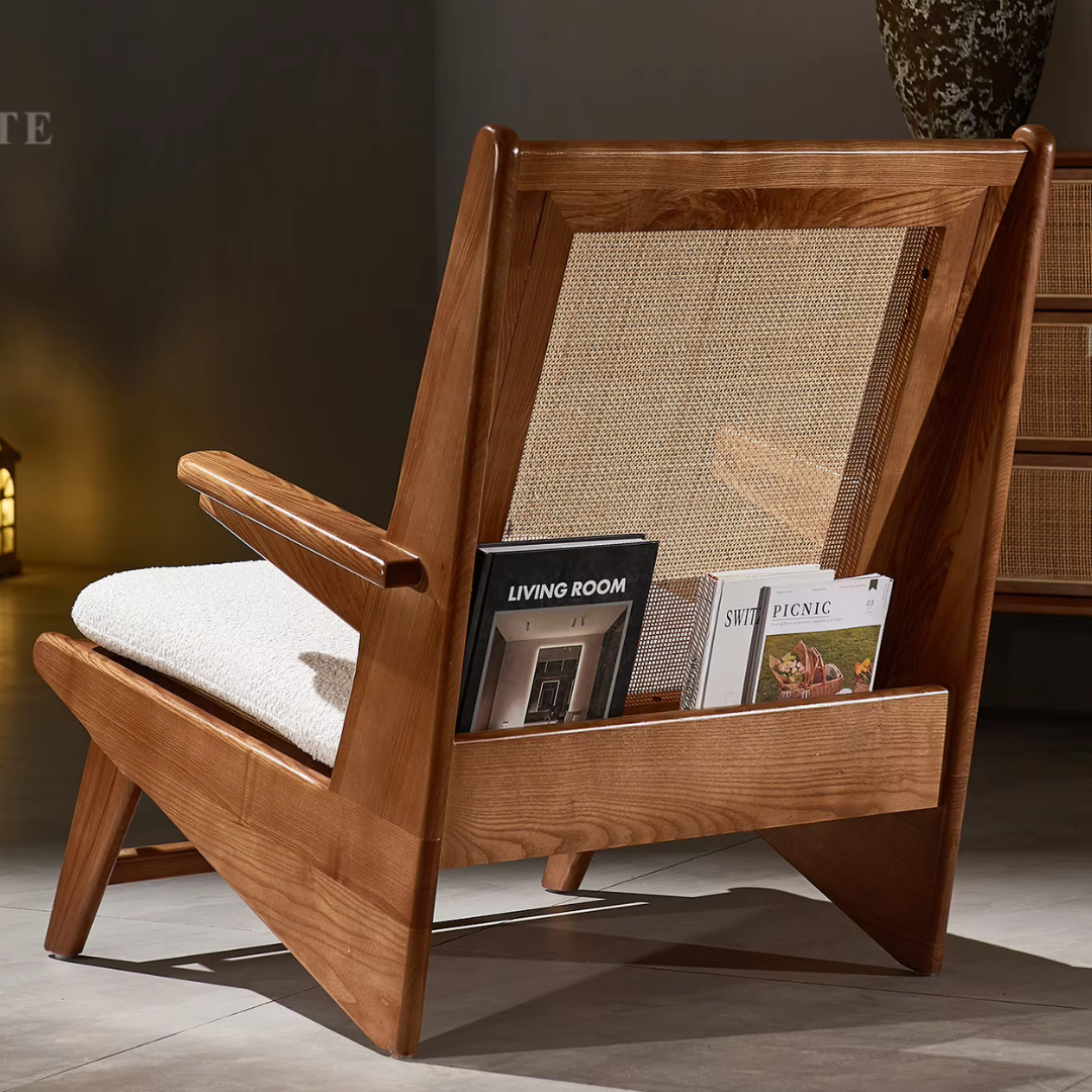 Furnishiaa Solid Wood Natural Rattan Arm Chair