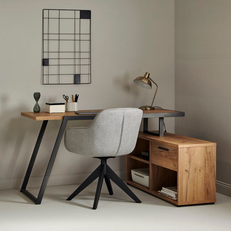 Furnishiaa Solid Wood Sleek Metal Frame L Shaped Desk