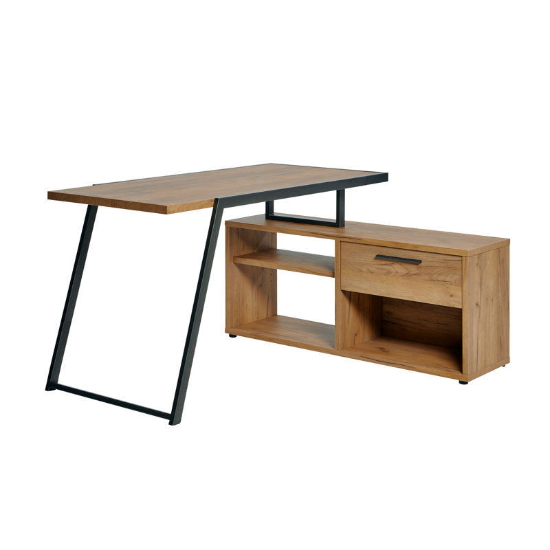 Furnishiaa Solid Wood Sleek Metal Frame L Shaped Desk