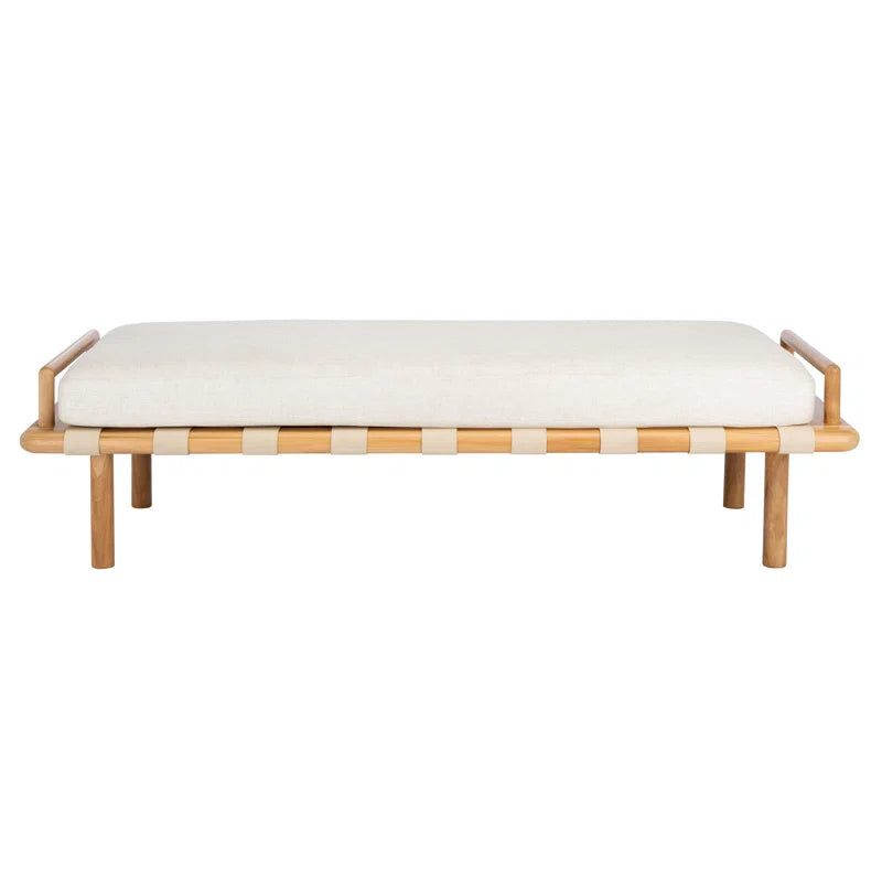 Furnishiaa Upholstered Bench – Elegant Sheesham Wood Frame & Woven Lea